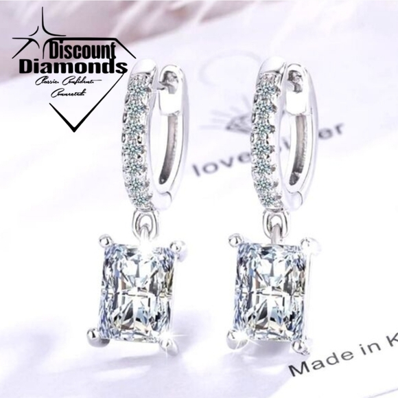White Moissanite Hoop Drop Earrings | Jewelry | 5 Ct Princess Cut Halo ...